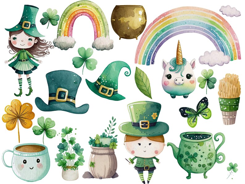 Watercolor St Patricks Day Clipart - Cute Shamrock Download - Instant ...