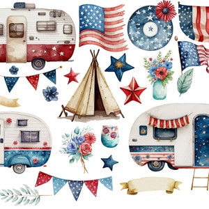 4th of July Camper Clipart - Camp USA Clipart Collection, Retro Camper ...