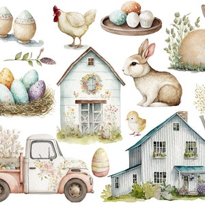 Watercolor Farmhouse Easter Clipart, Farmhouse Truck Clip Art , Farm ...