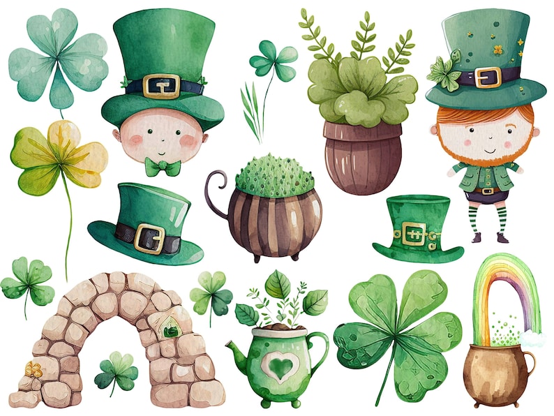 Watercolor St Patricks Day Clipart - Cute Shamrock Download - Instant ...