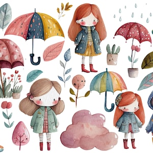 Rainy Day Spring Clipart, Instant Download - Umbrella Clipart ...