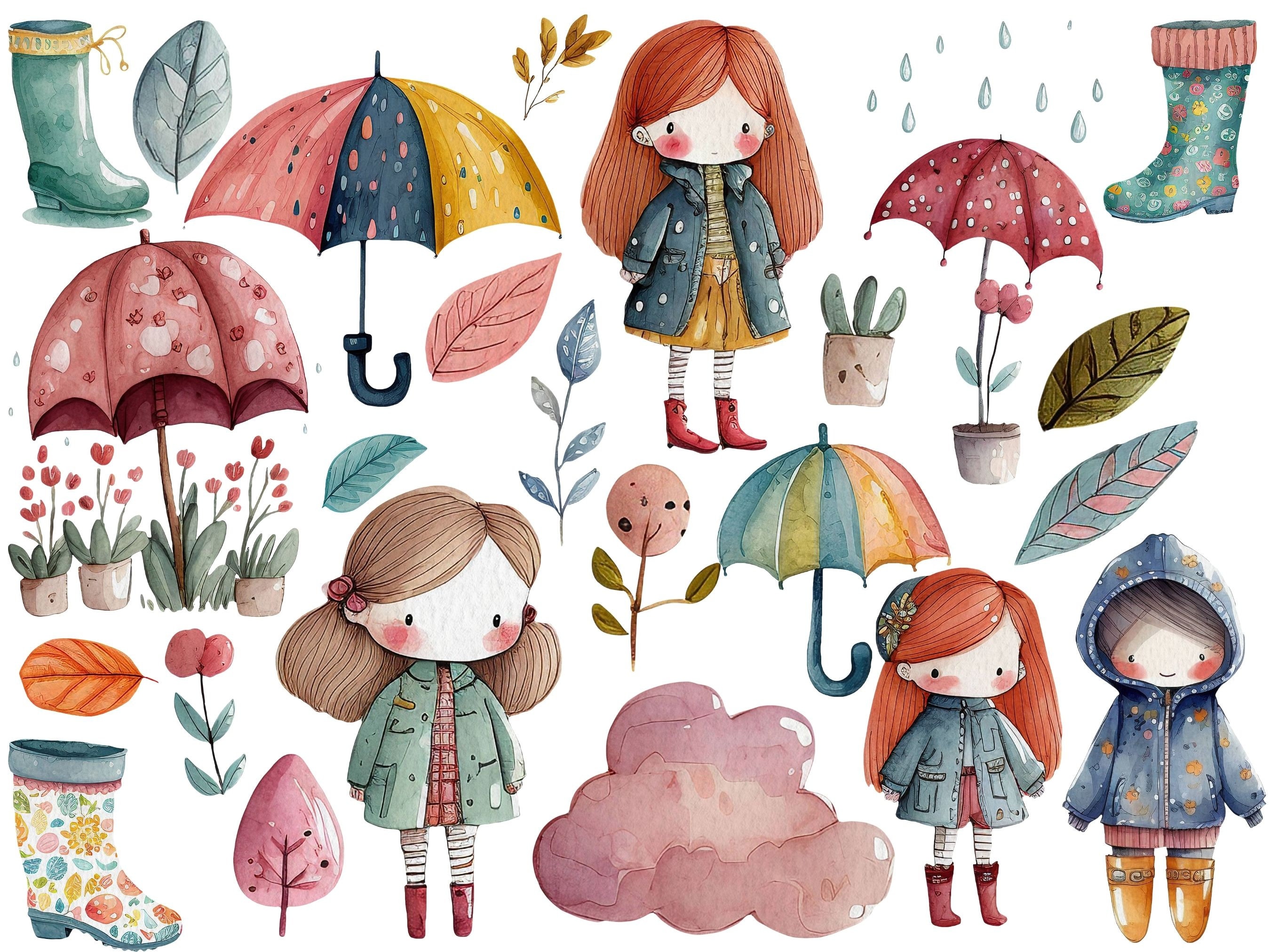 Rainy Day Spring Clipart Instant Download Umbrella Clipart - Etsy UK