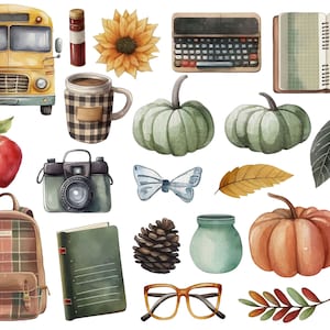 Fall School Supply Clipart, Back to School, School Bus, College Clipart ...