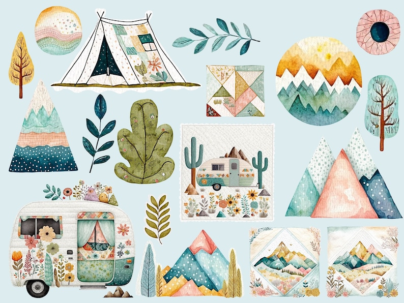 Watercolor Camping Clipart Collection A Cute Quilt Clipart - Etsy