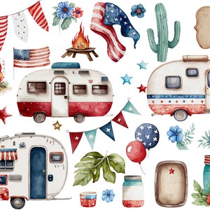 4th of July Camper Clipart - Camp USA Clipart Collection, Retro Camper ...