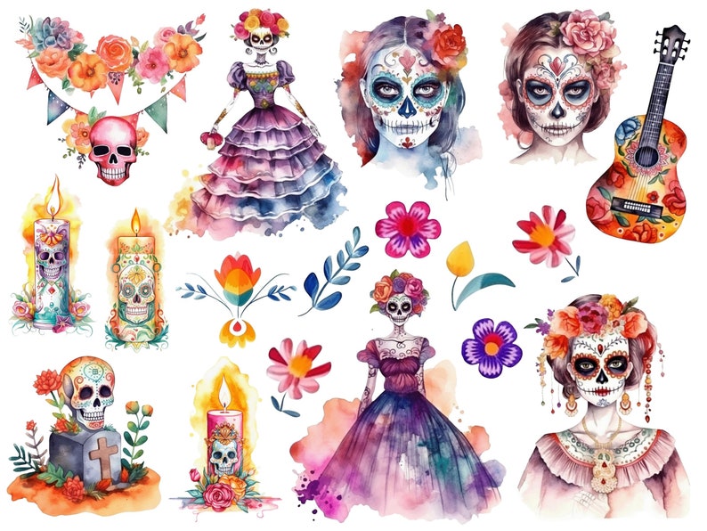 Day of the Dead Sugar Skull Clipart Collection, Dia De Los Muertos ...