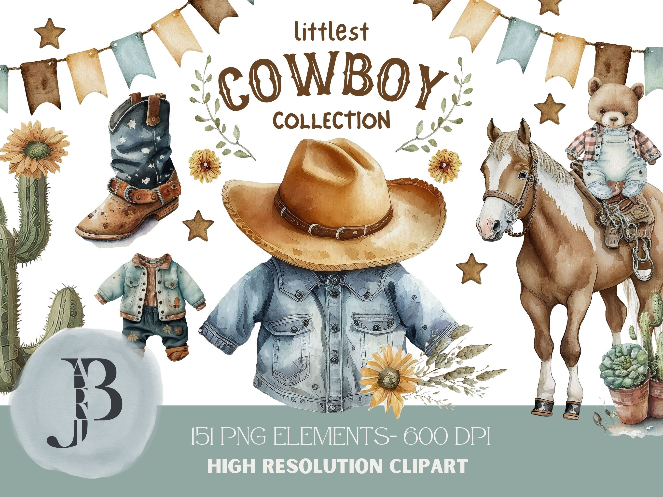 Watercolor Cowboy Baby Clipart Littlest Cowboy Baby Shower - Etsy Australia