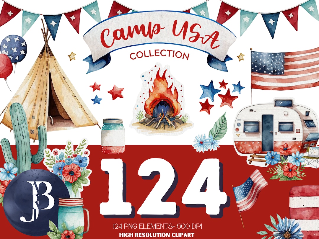 4th of July Camper Clipart - Camp USA Clipart Collection, Retro Camper ...