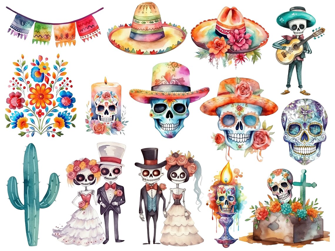 Day of the Dead Sugar Skull Clipart Collection, Dia De Los Muertos ...
