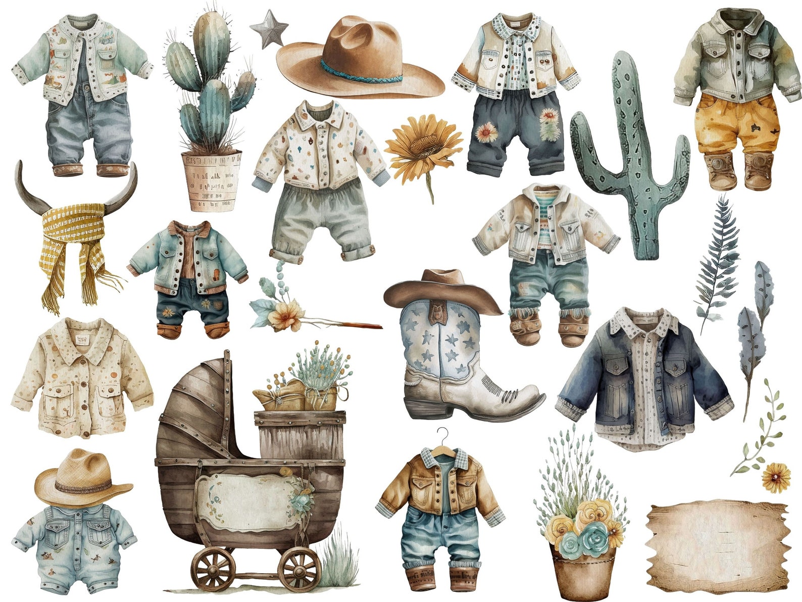 Watercolor Cowboy Baby Clipart Littlest Cowboy Baby Shower - Etsy Australia