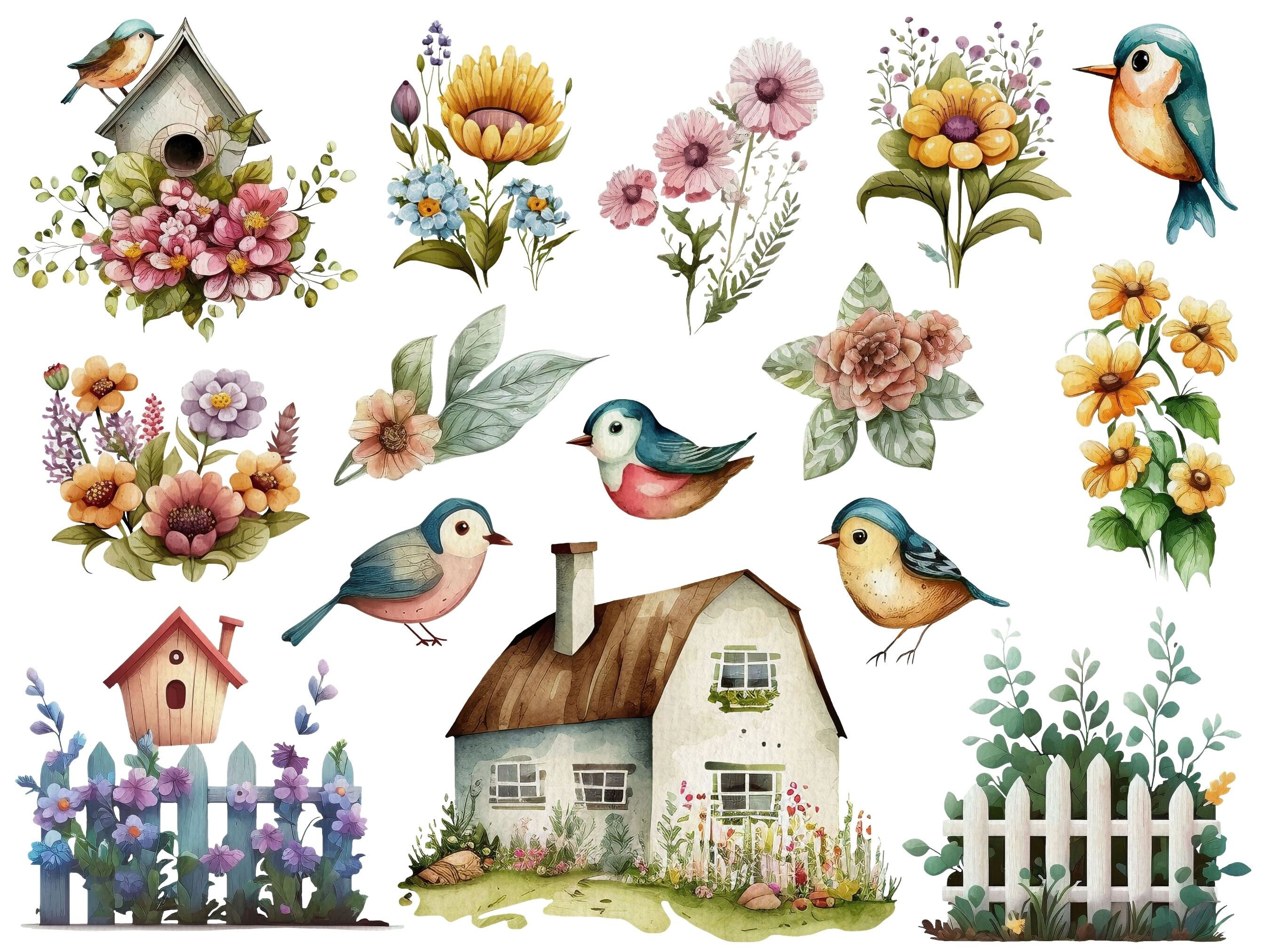 Farmhouse Flower Garden Clipart Bundle - 133 Watercolor PNG Elements ...