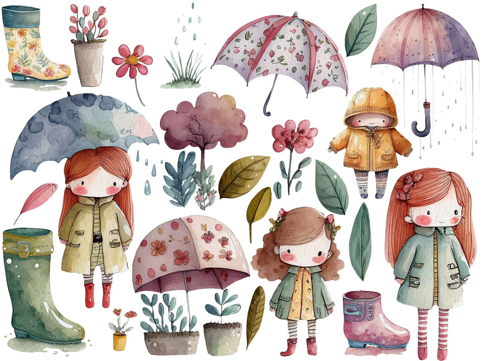Rainy Day Spring Clipart, Instant Download - Umbrella Clipart ...