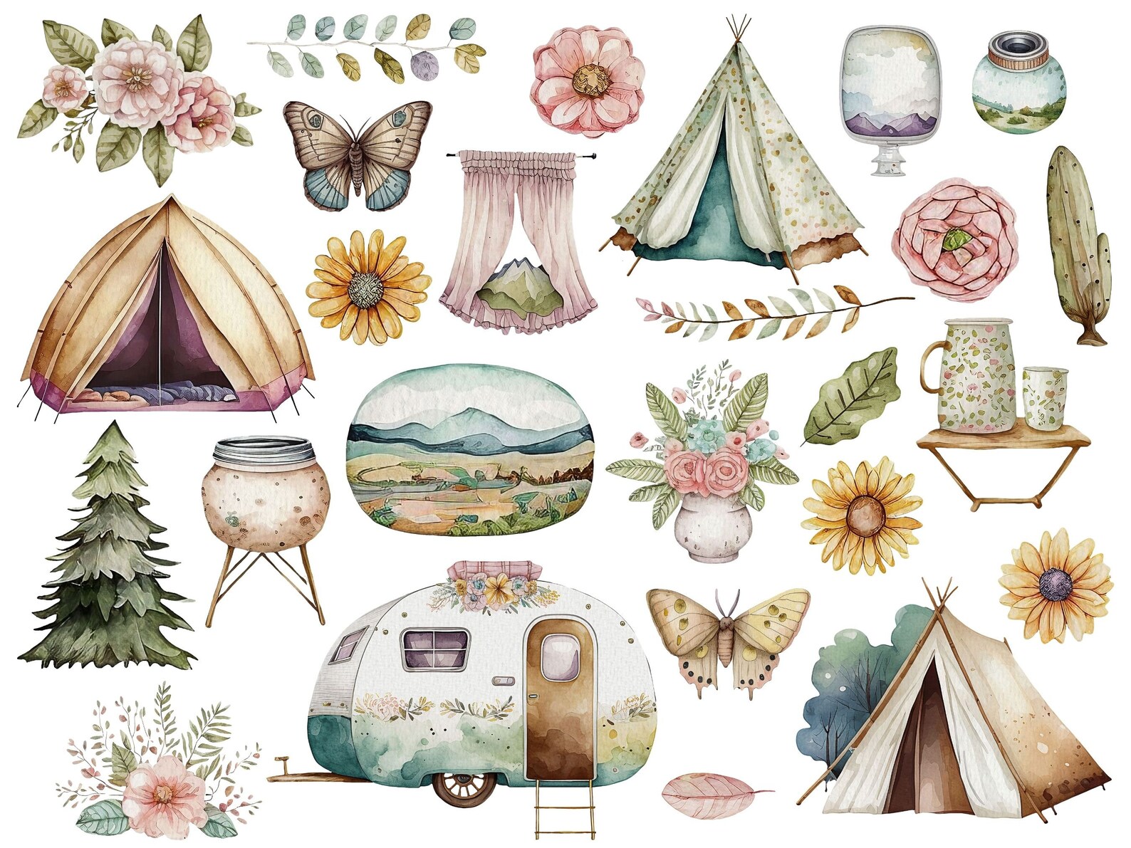 Glamping Clipart Collection, Glamping Camping Camp Clipart, Tent ...