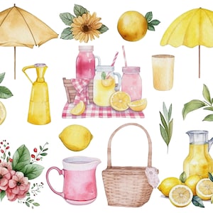 Picnic Fruit Watercolor Clipart Oranges Watermelon Bicycles Lemonade ...