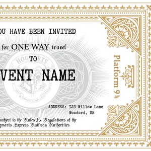 Harry Potter Themed Train Ticket's Canva Template RSVP Tickets Magical ...