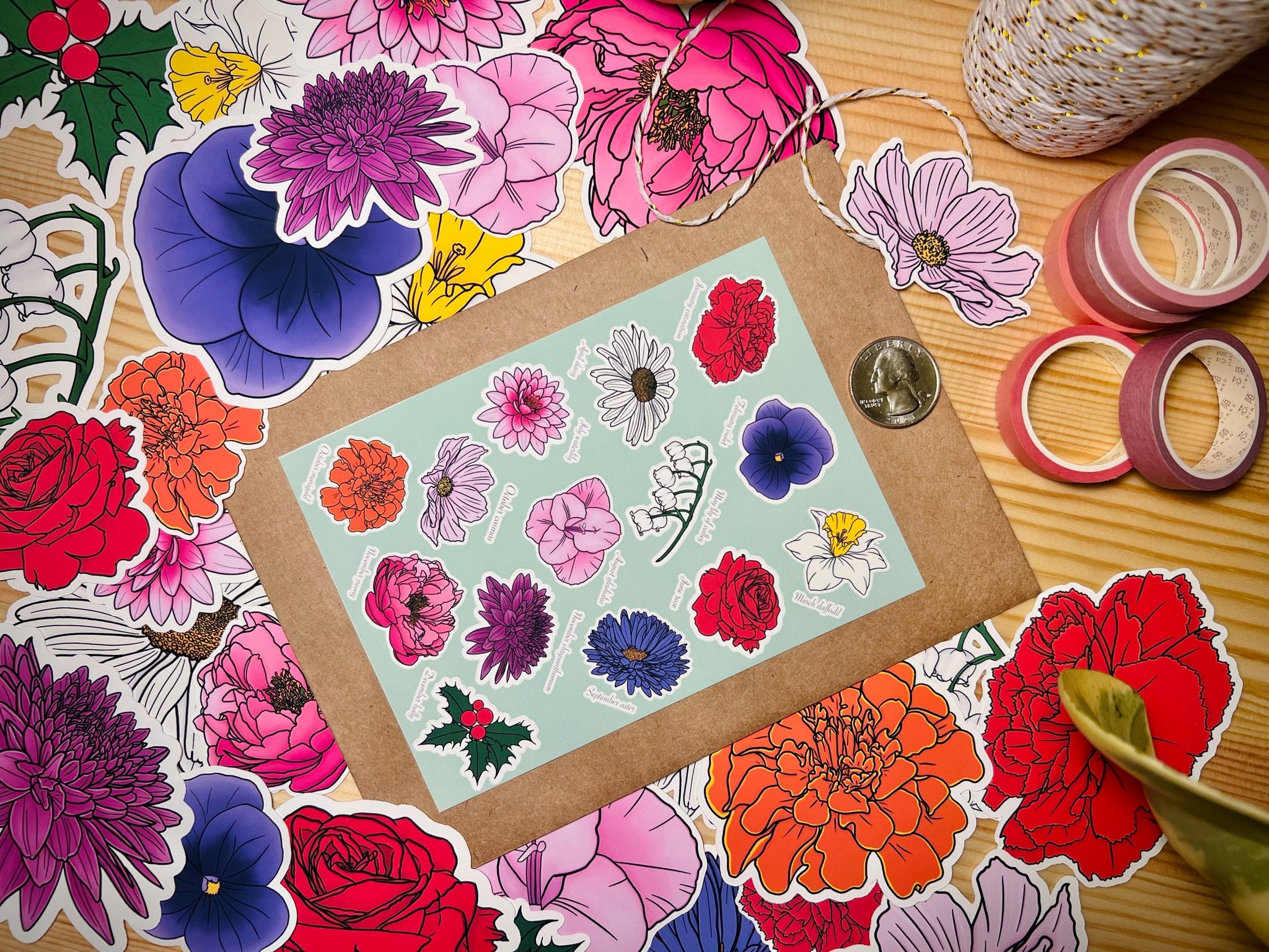 Flower Envelope Seal / Planer Stickers / Birth Month Flower / Mailing ...