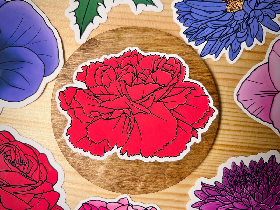 Vinyl Stickers, January Carnation, Flower Stickers, Birth Month Flower ...