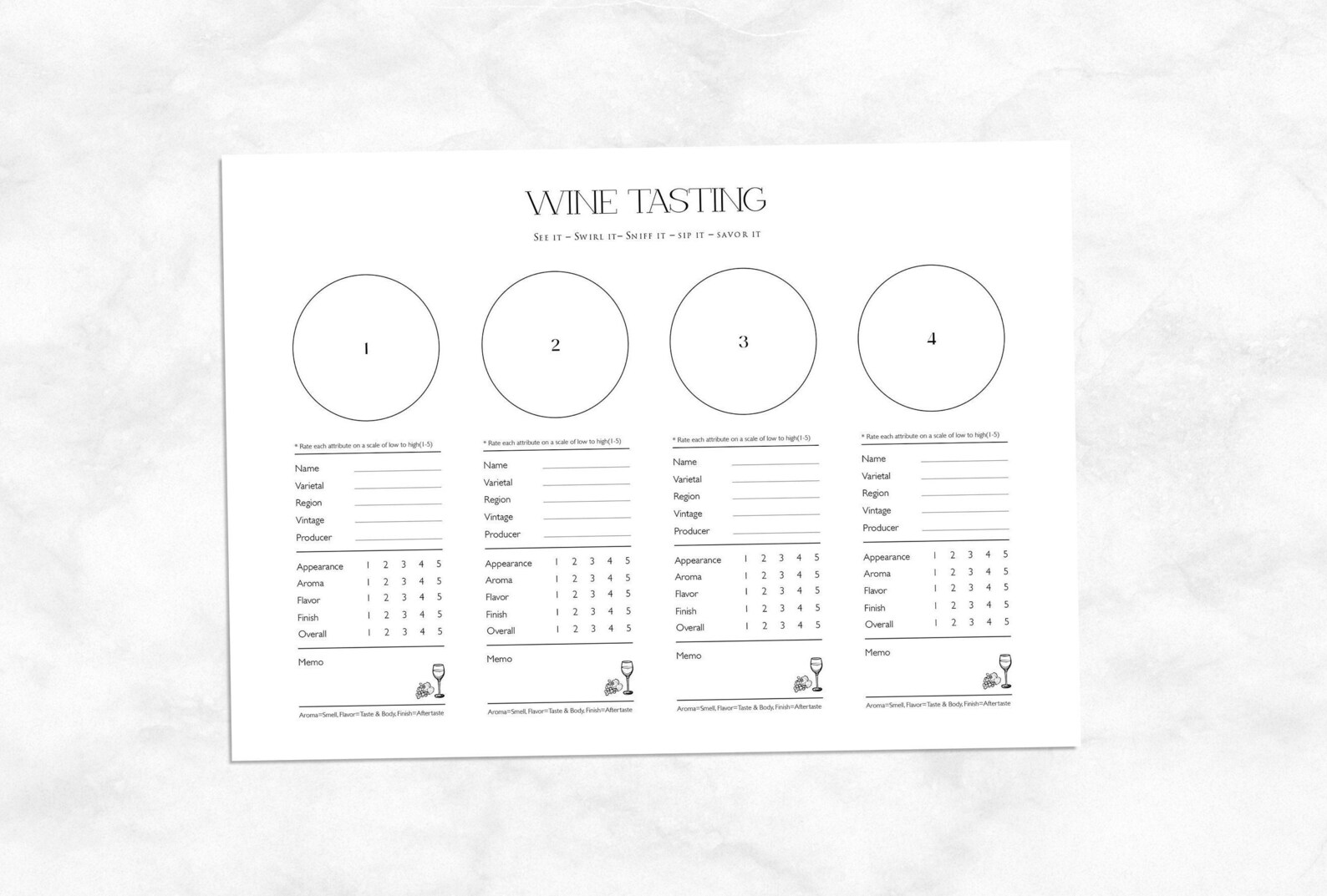 Wine Tasting Note, Wine Scorecard,wine Tasting, Wine Tasting Mat, Wine ...
