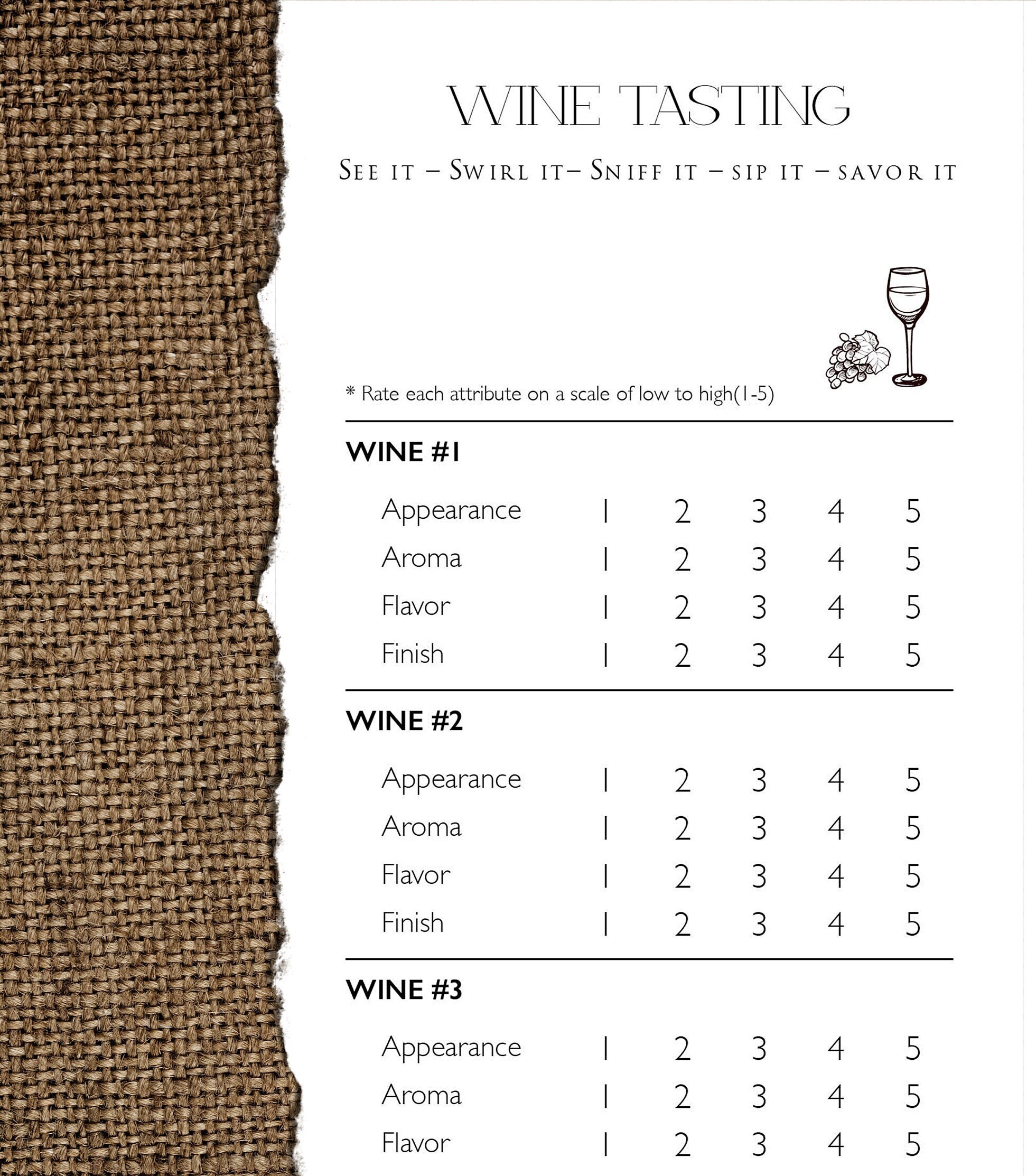 Wine Tasting Note, Wine Scorecard,wine Tasting, Wine Tasting Mat, Wine ...