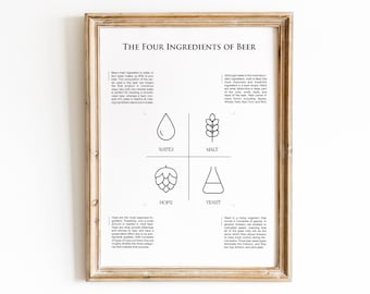 Beer Ingredients Print, Beer Printable Art, Beer Poster, Beer Lover ...