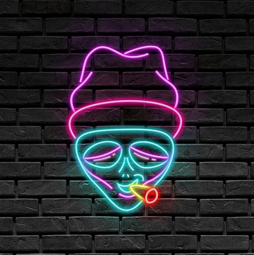 Alien Smoking Led Sign, Alien Weed Neon Sign, Wall Decor, Smoking Weed ...