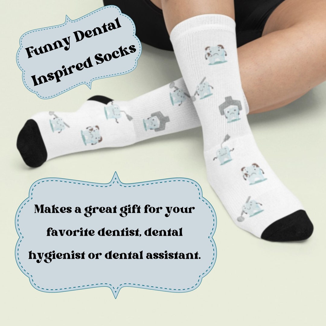 Funny Dental Crew Socks, Tooth Printed Crew Socks, Hygiene Socks ...