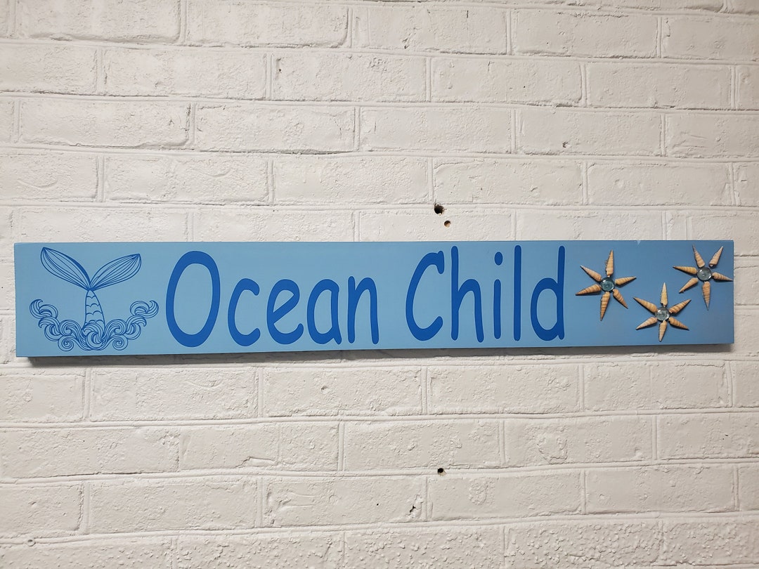Ocean Child Beachy Sign, Mermaid Wood Sign, Beach Sign With Shells ...