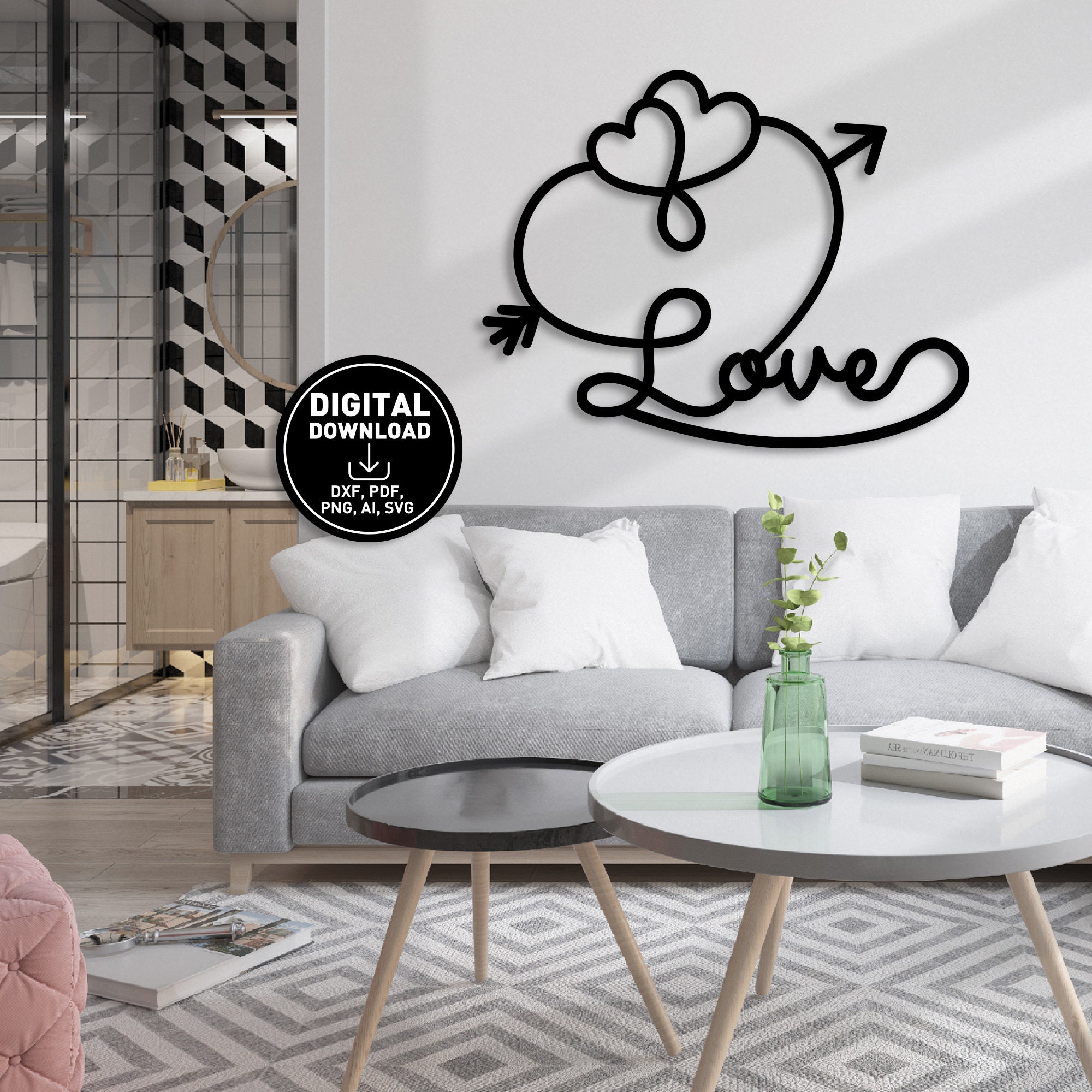 Love and Two Heart Metal Wall Line Art Designs, Wall Art Boutique ...