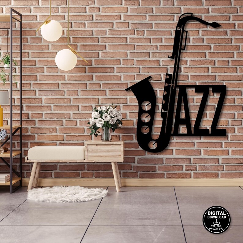 Jazz, Saxophone, Laser Cut Svg Dxf Files Wall Sticker Engraving Decal ...