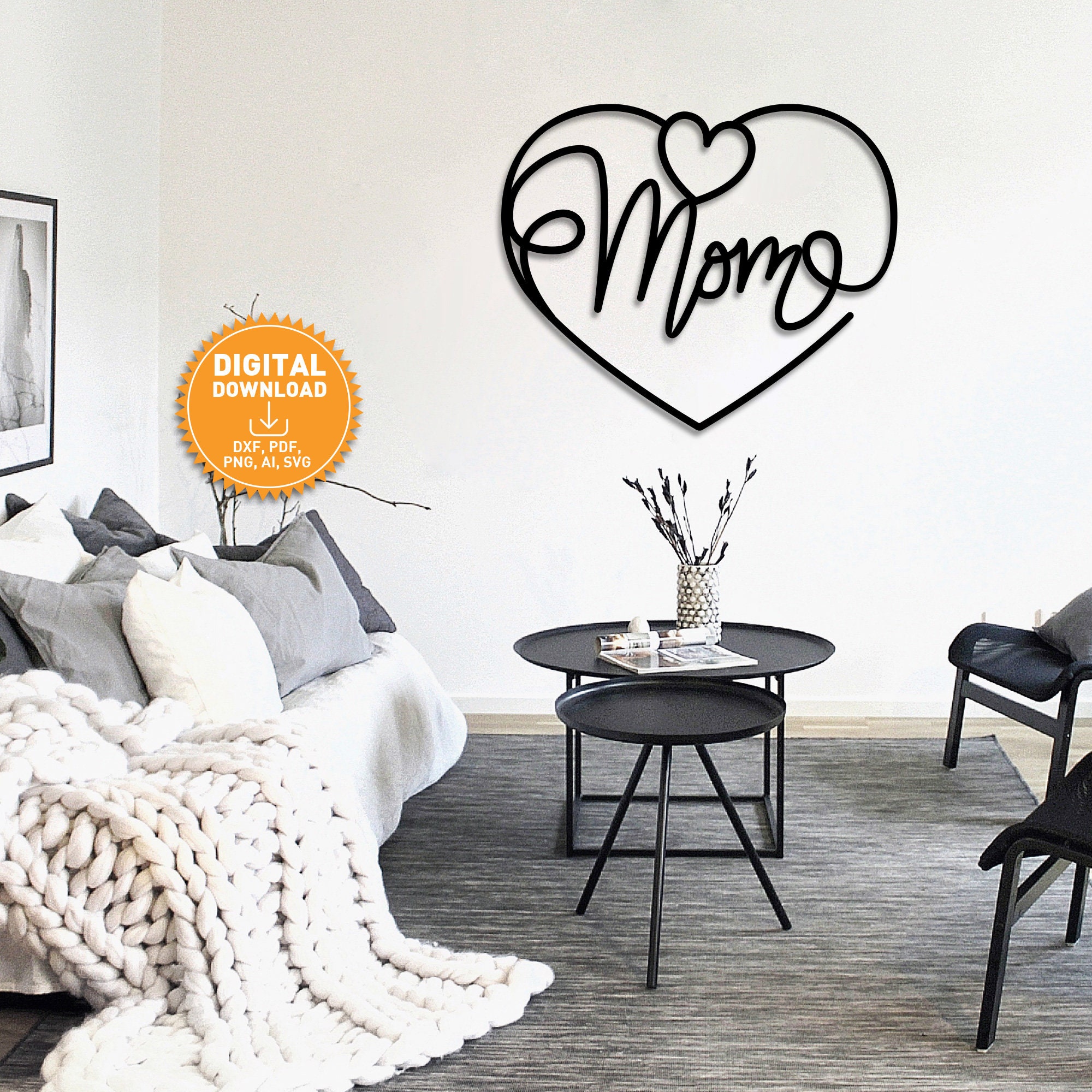 Mom, Heart, Line Art, Gift, Laser Cut Svg Dxf Files Wall Art Cnc ...