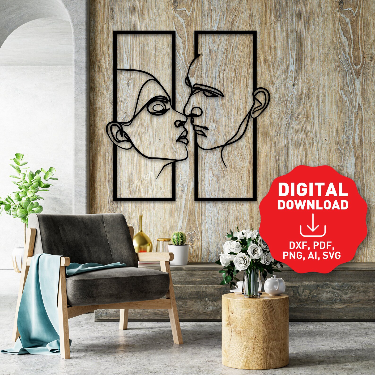 Couples Face Laser Cut Svg Dxf Files Wall Sticker Engraving Decal ...