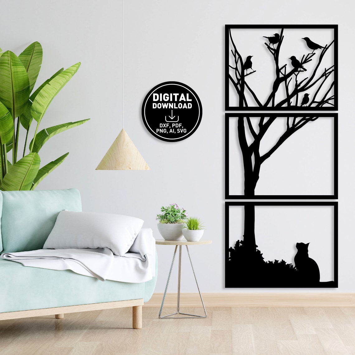 Tree of Life Cat and Birds 3 Pieces Metal Wall Art Designs, Wall Art ...