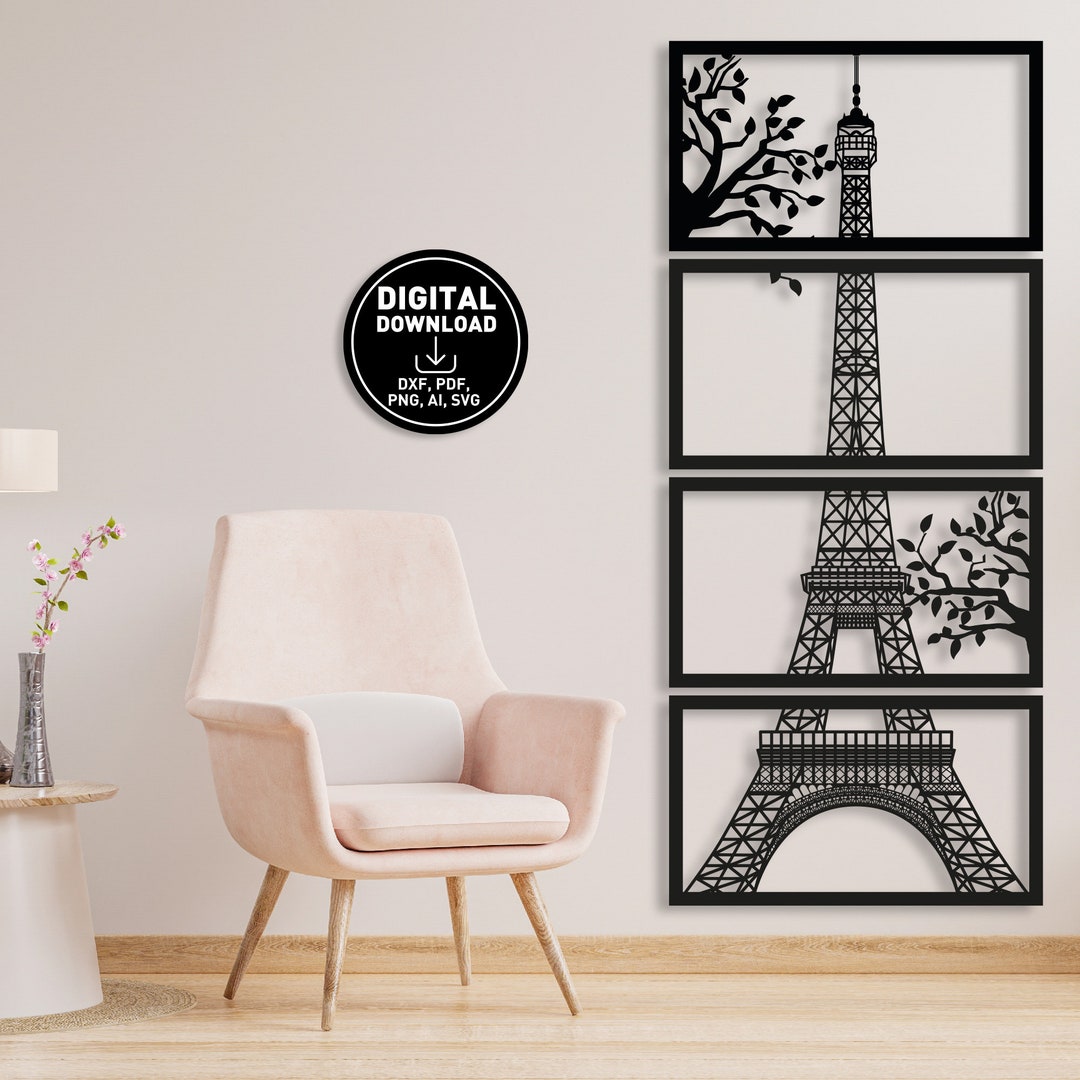 Eiffel Tower Metal Wall Art Designs, Paris, 4 Panel Wall Art, Wall Art ...