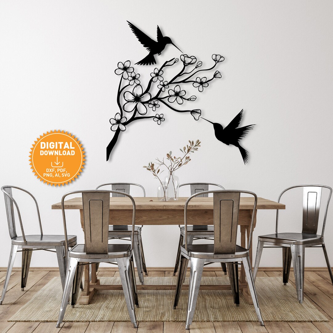 Hummingbirds and Flowers Laser Cut Svg Dxf Files Wall Sticker Engraving ...