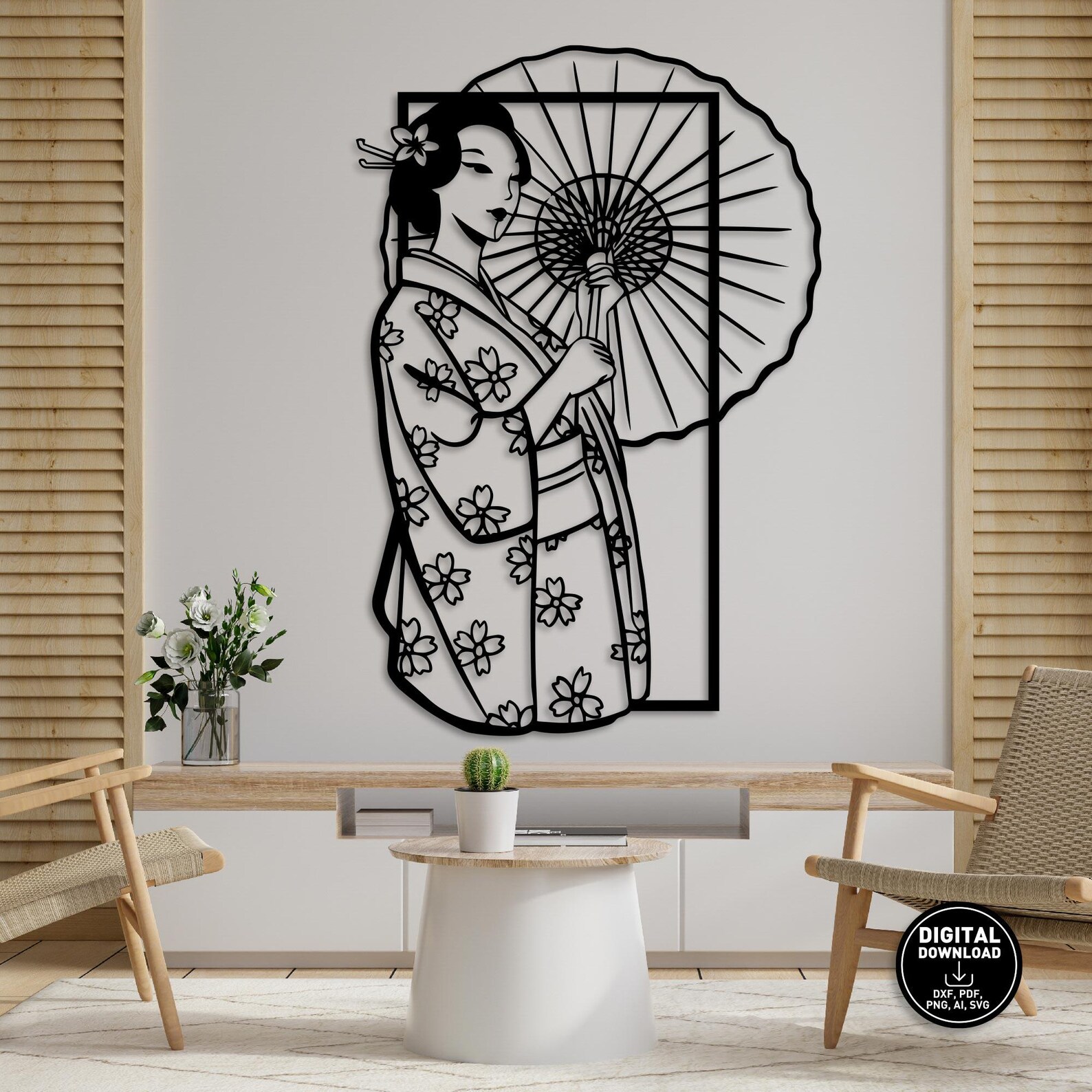 Japanese Geisha Metal Wall Art Designs, Japandi Wall Art, Designer ...