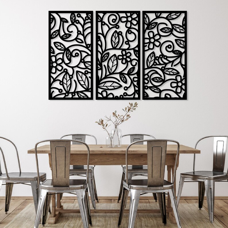 3 Panel Metal Flower Wall Art, Metal Wall Art Designs, Wall Art ...