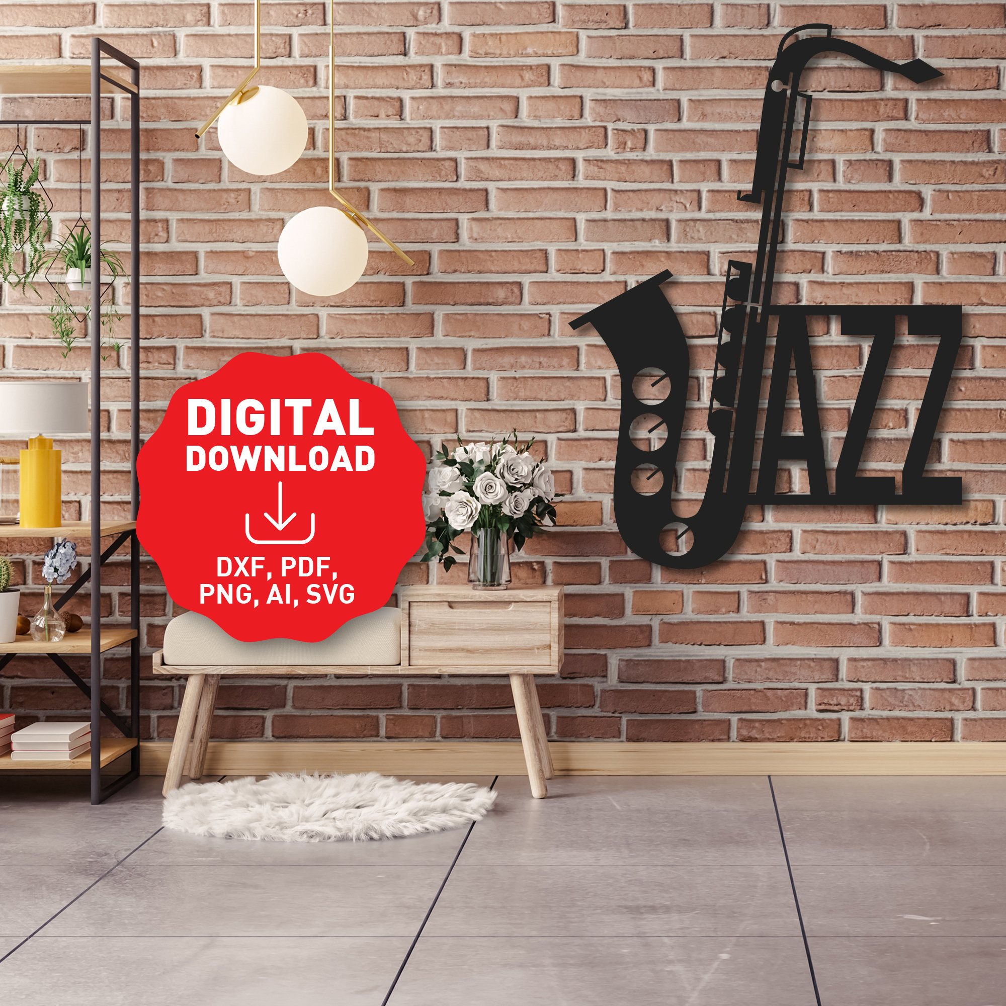 Jazz, Saxophone, Laser Cut Svg Dxf Files Wall Sticker Engraving Decal ...