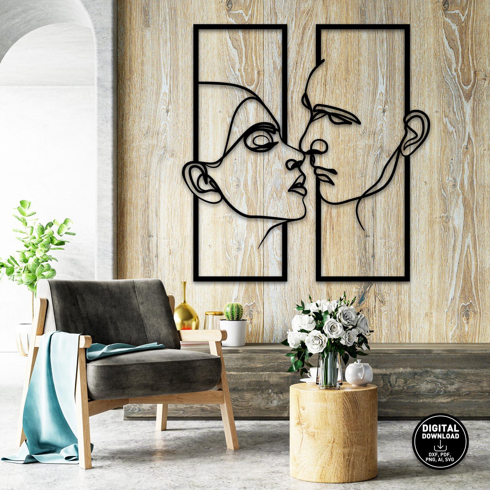 Couples Face Laser Cut Svg Dxf Files Wall Sticker Engraving Decal ...