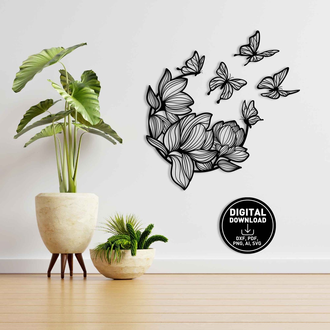 Flower and Butterflies Metal Wall Art, Flower and Butterfly Wall ...