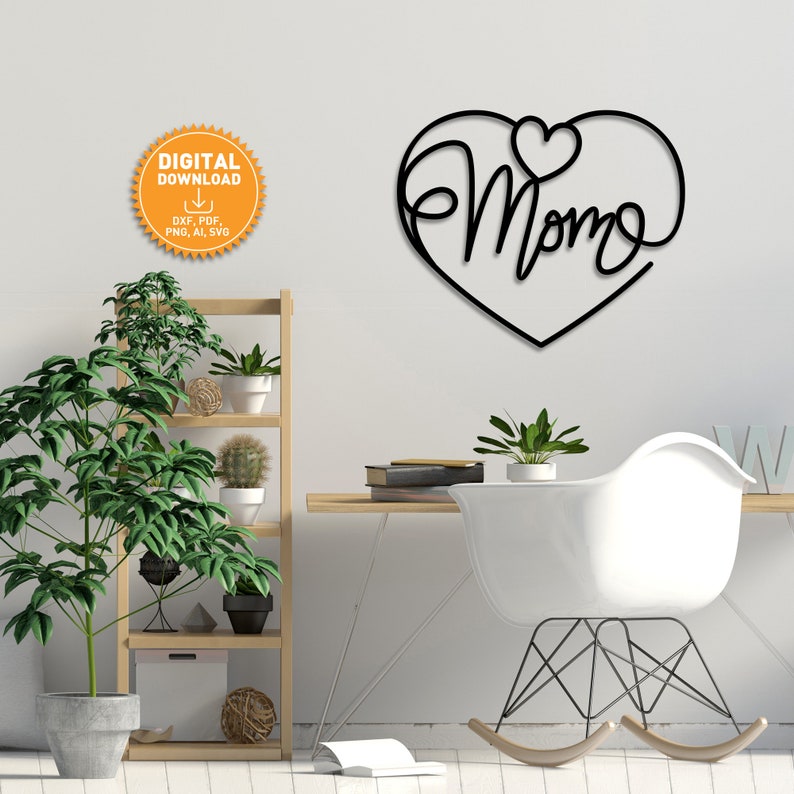 Mom, Heart, Line Art, Gift, Laser Cut Svg Dxf Files Wall Art Cnc ...