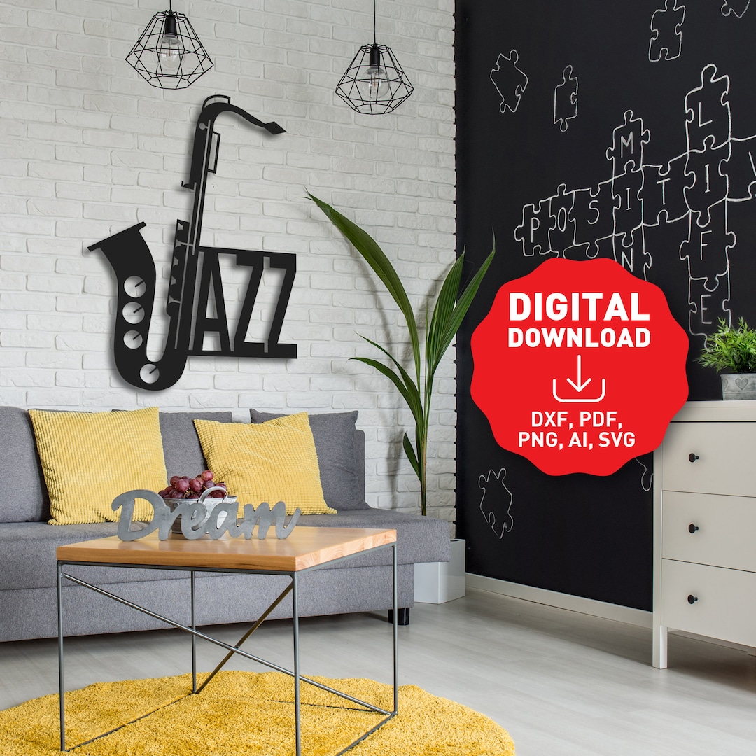Jazz, Saxophone, Laser Cut Svg Dxf Files Wall Sticker Engraving Decal ...