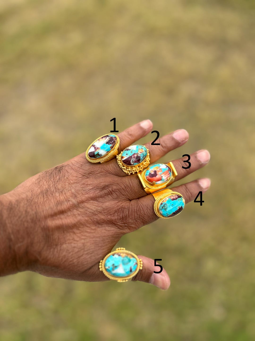 Gold Overlay Spiny Oyster Turquoise Adjustable Ring | Handmade Boho ...
