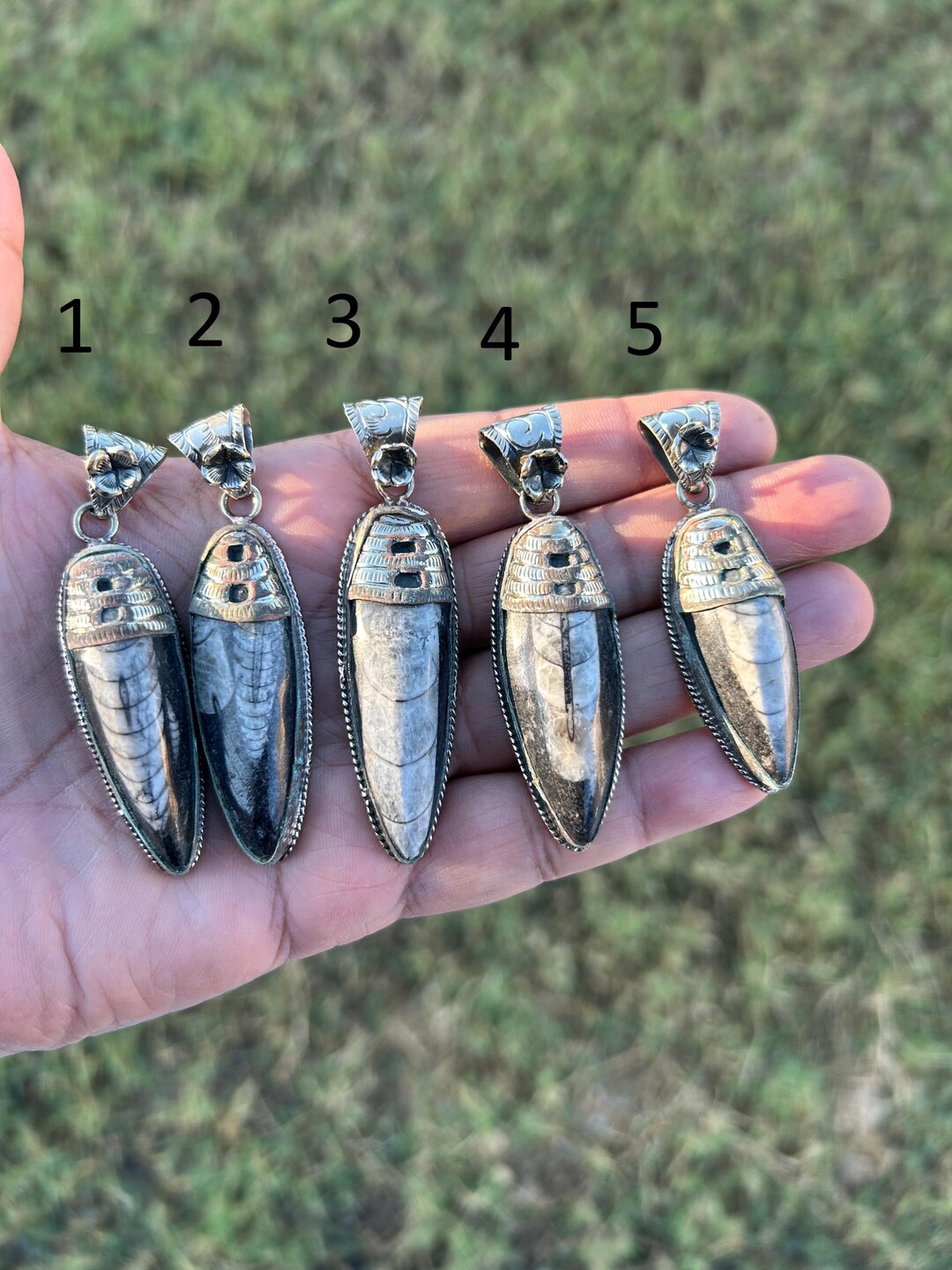 Silver Overlay Orthoceras Fossil Pendant | Ancient Amulet Necklace - Etsy