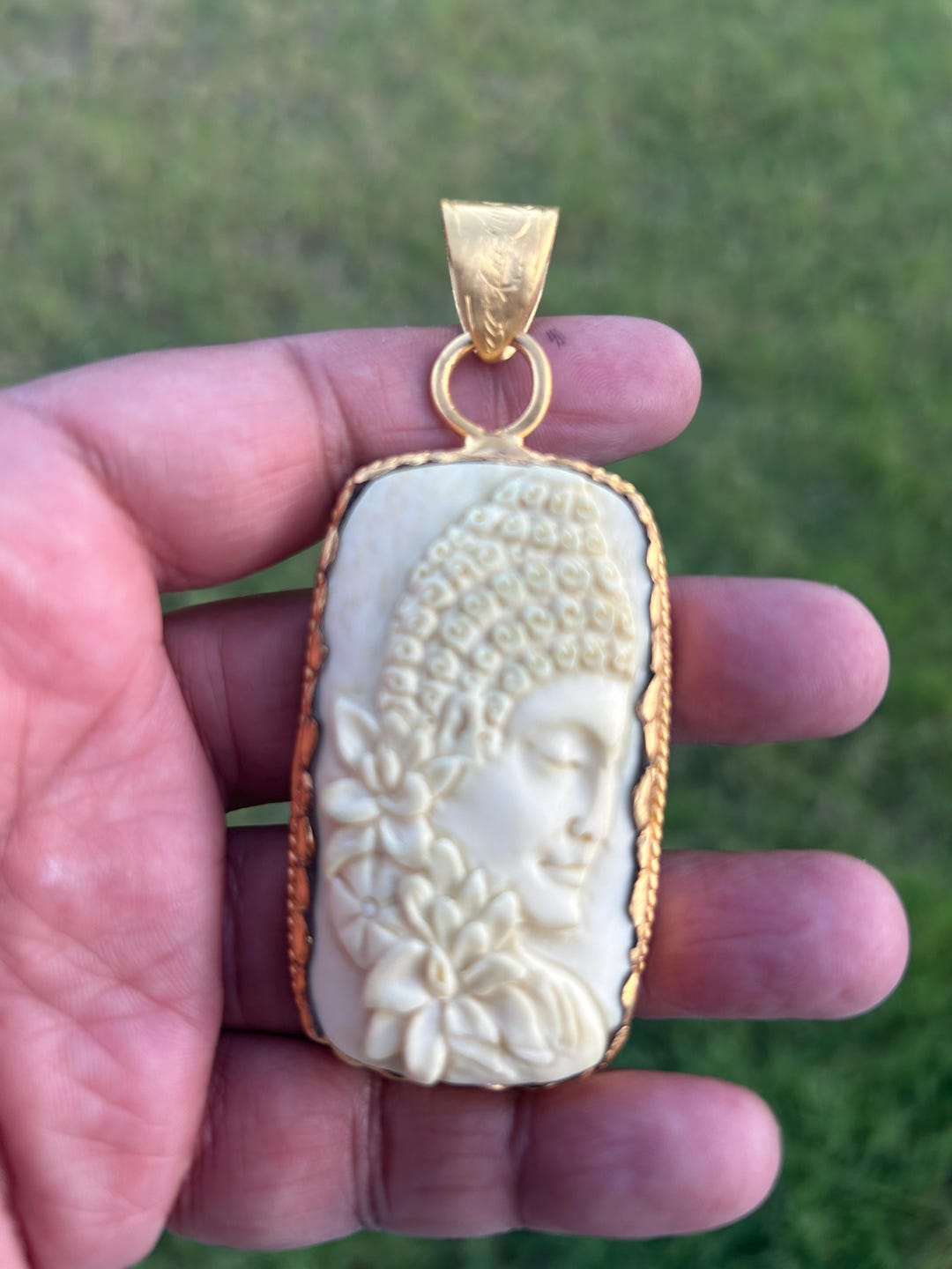 Bone Hand Carved Buddha Pendant | Gold Overlay Spiritual Jewelry ...