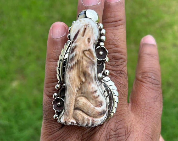 Large Wolf Adjustable Bone Carved Ring – Spiritual Animal Talisman ...