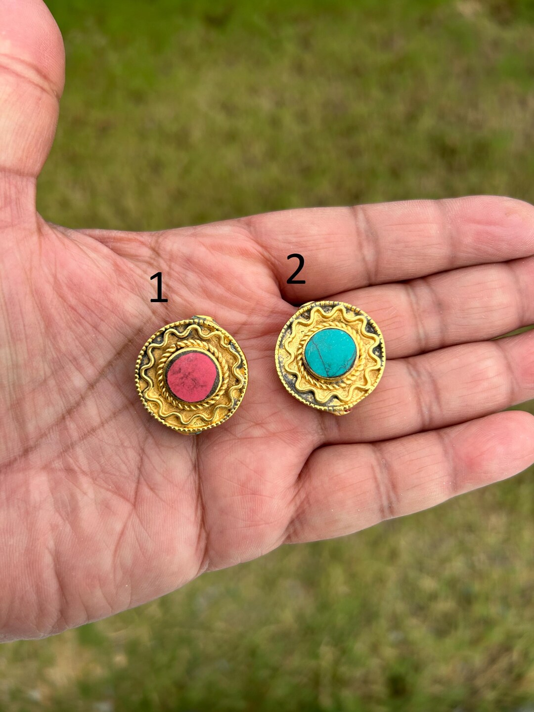 Gold Overlay Coral & Turquoise Inlay Bead | Handmade Tribal Jewelry ...