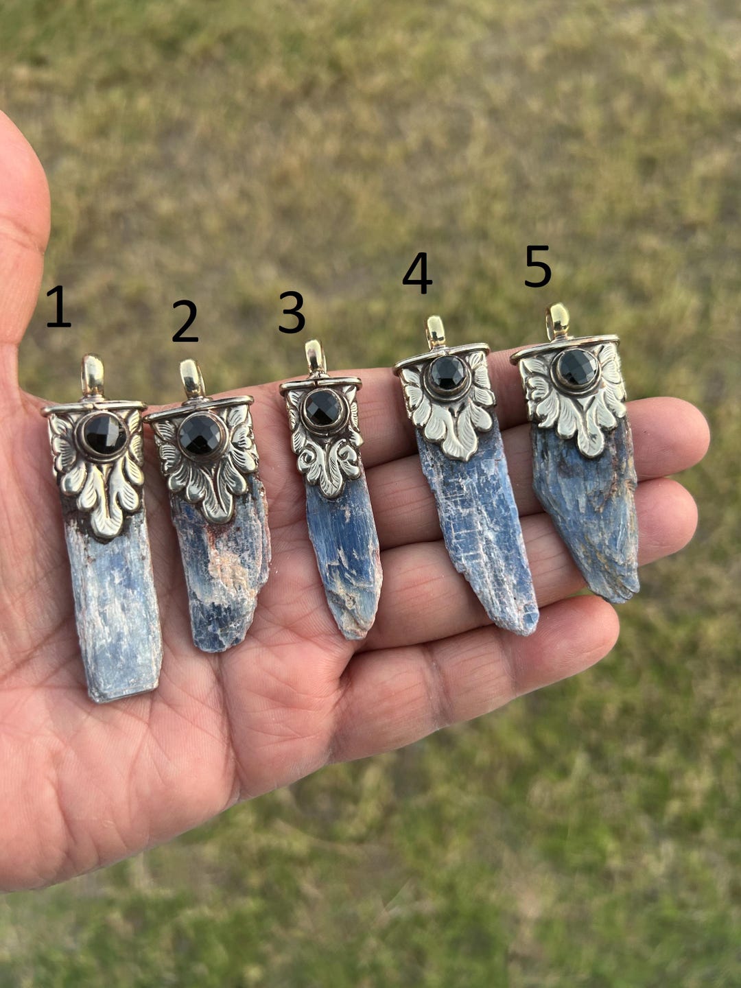 Silver Overlay Blue Kainite Pendant | Handmade Healing Stone for ...