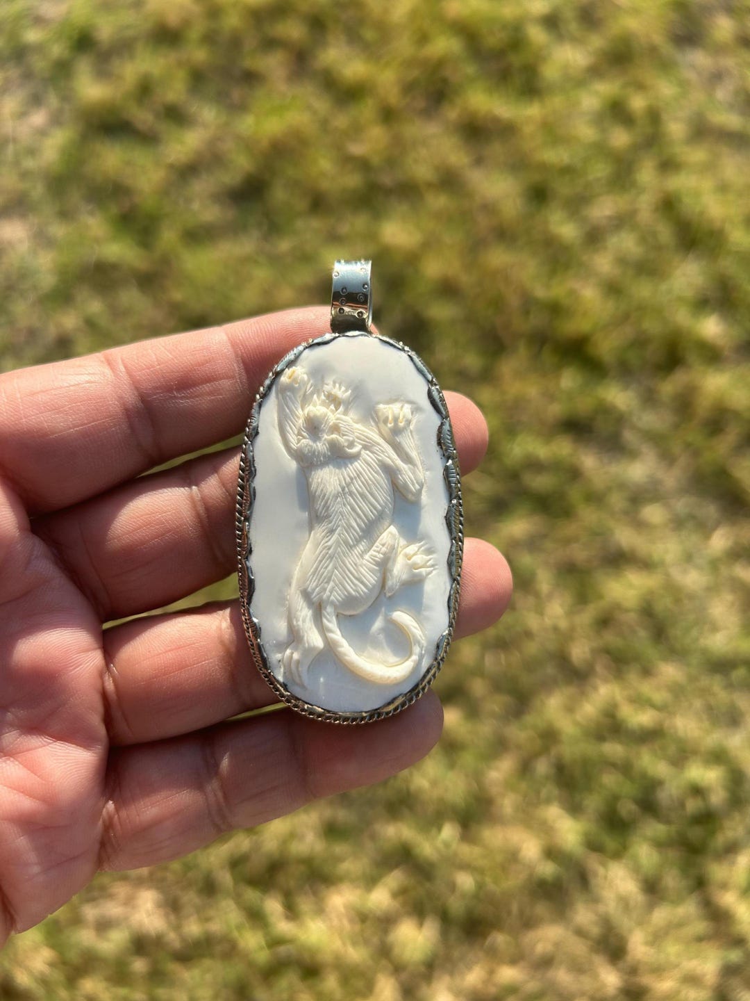 Hand-carved Buffalo Bone Tiger Pendant | Silver Overlay Totem Jewelry ...