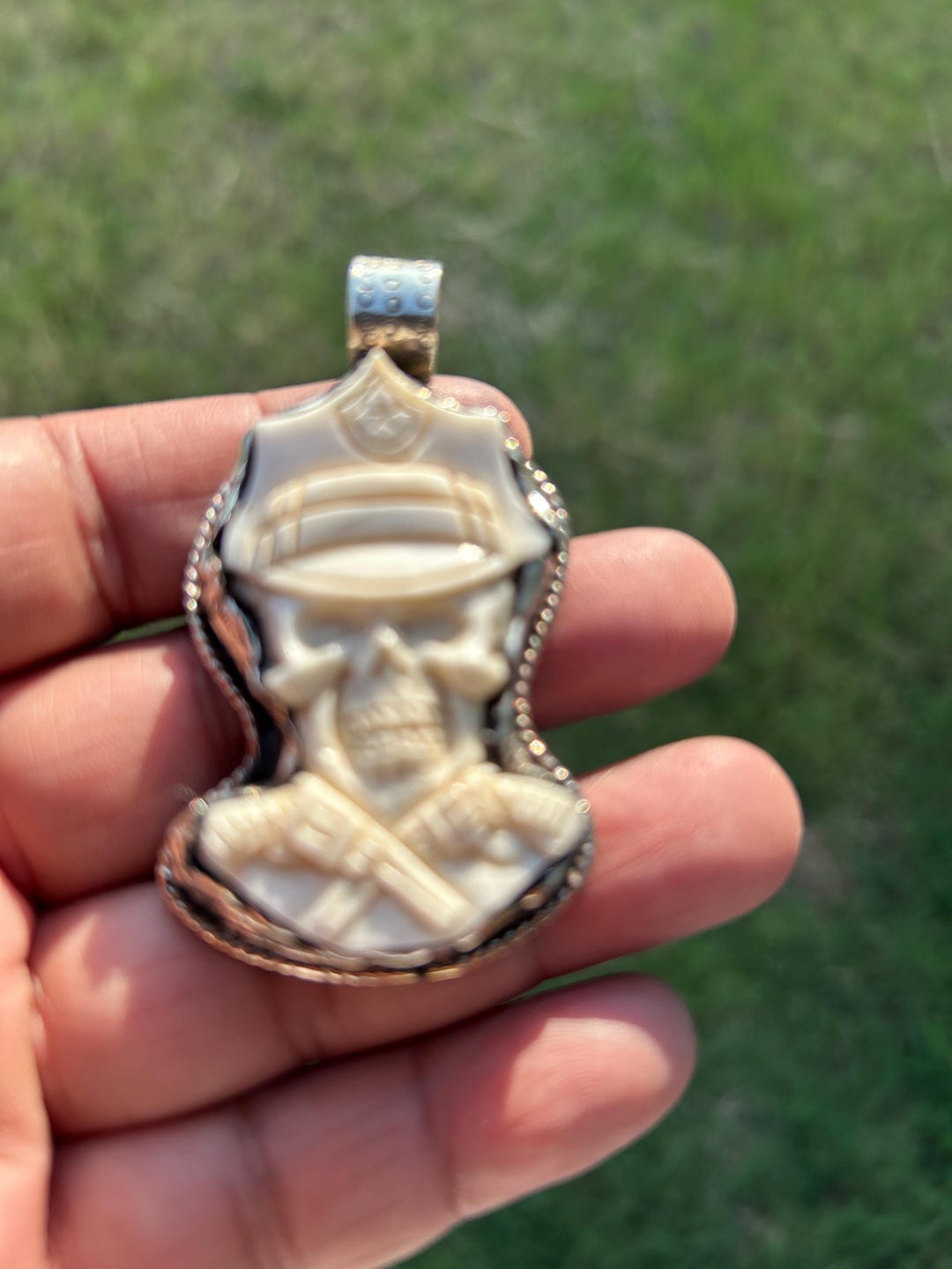 Buffalo Bone Skeleton Police Pendant | Silver Overlay, Gothic Jewelry ...