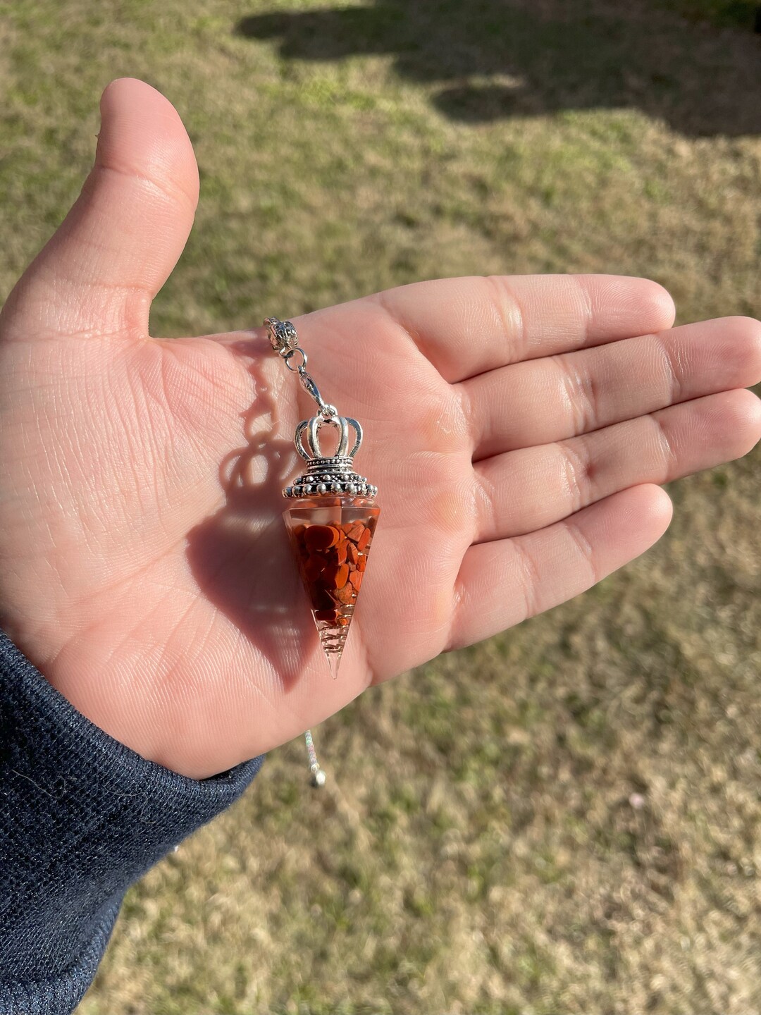 Crystal Crushed Stone, Resin Crown Spirit Pendulum, With Chain Crystal Semi Precious Hexagonal ...